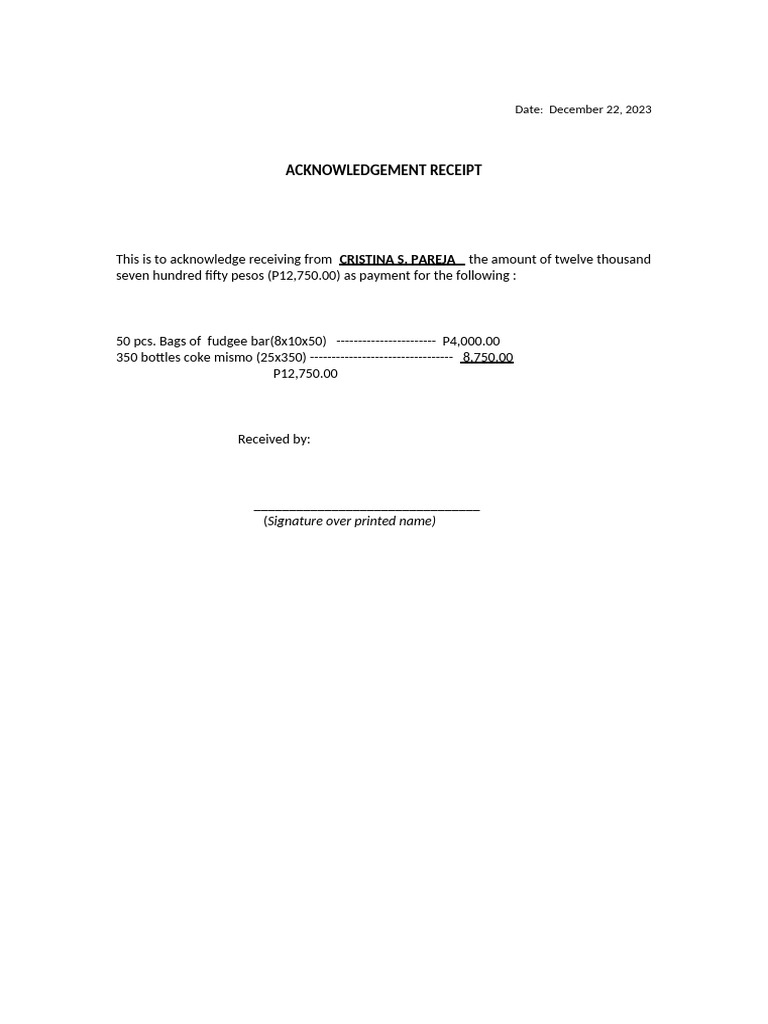 Acknowledgement Receipt 1 | PDF