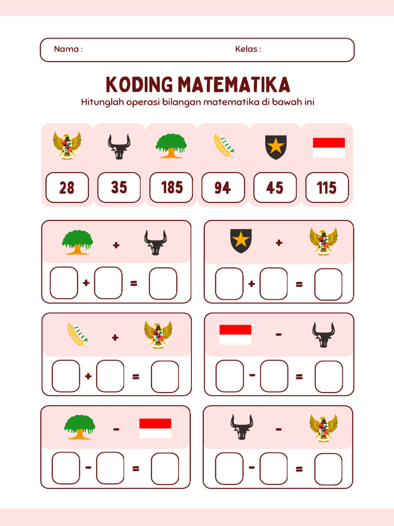 Koding Matematika Lembar Kerja Pink Putih Ilustrasi | PDF