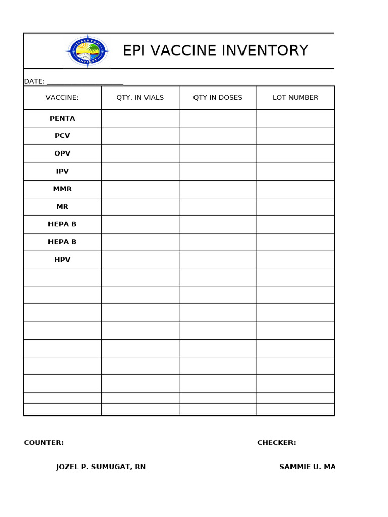 Epi Vax Inventory Sheet | PDF