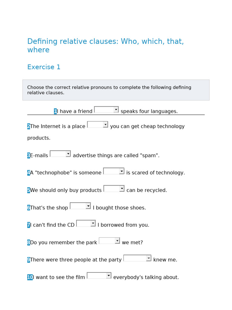 Relative Clauses Exercises | PDF