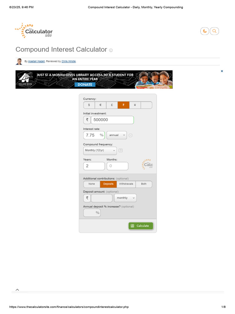 Compound Interest Calculator - Daily, Monthly, Yearly Compounding | PDF | Compound Interest ...