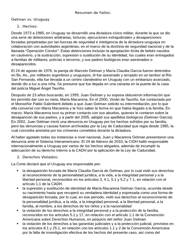 Resumen de fallos | PDF | Convenio europeo de derechos humanos | Violación