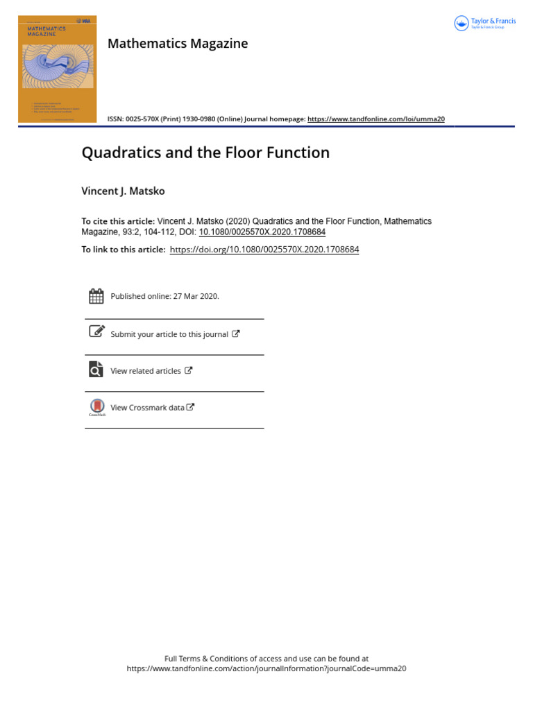 Quadratics and The Floor Function | PDF | Function (Mathematics) | Equations