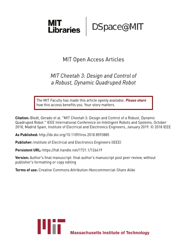 MIT Cheetah 3 - Design and Control of A Robust, Dynamic Quadruped Robot ...
