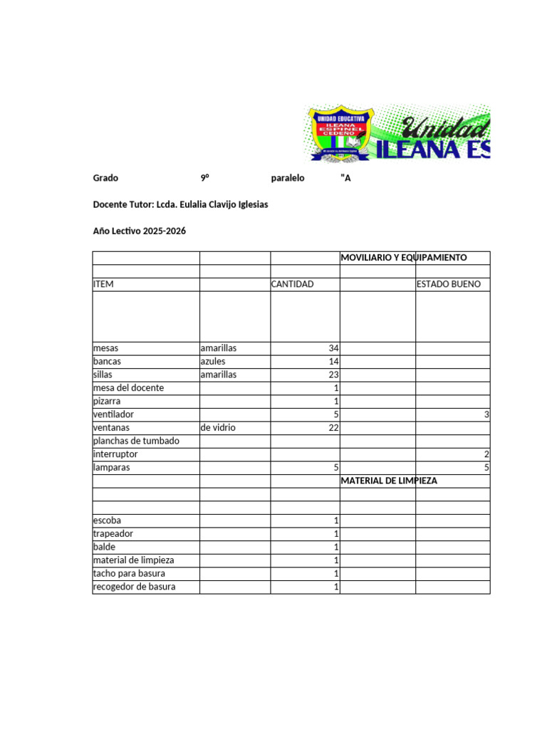 Libro1.xlsx Inventario Del Aula 2025 - 2026 | PDF