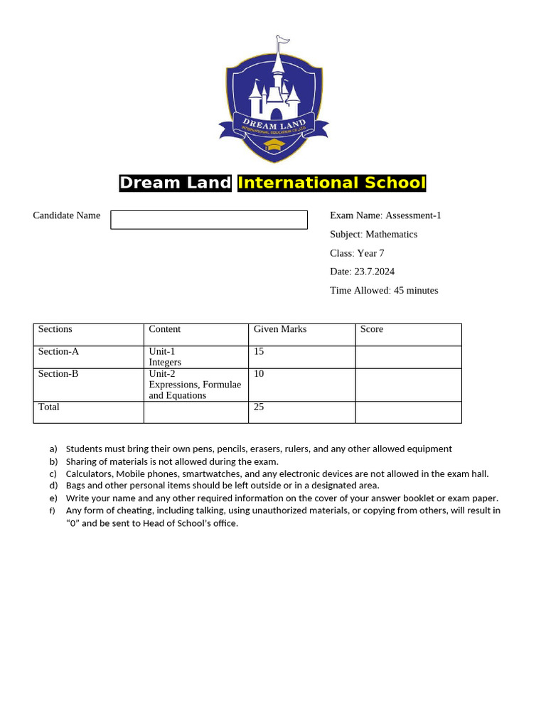 Year 7 Math Assessment Overview | PDF | Mathematics | Elementary ...