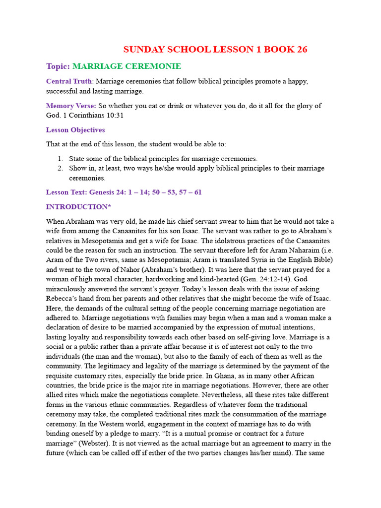 Sunday School Lesson 1 Book 26 | PDF | Marriage | Engagement
