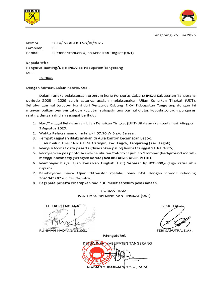 Surat Pemberitahuan Ukt | PDF