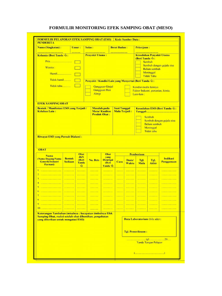 Formulir Monitoring Efek Samping Obat | PDF