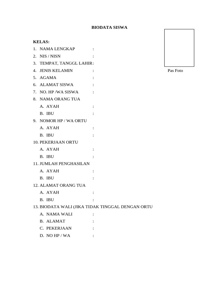 Biodata Siswa | PDF