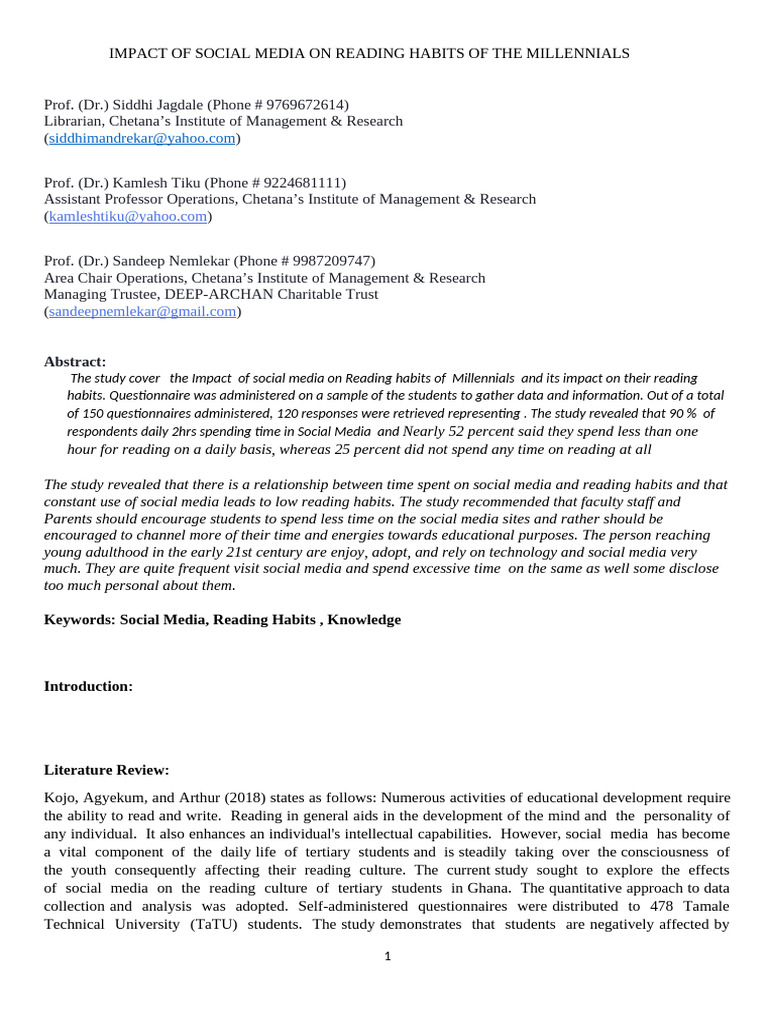 Impact of Social Media On Reading Habits of The Millennia Ls | PDF ...