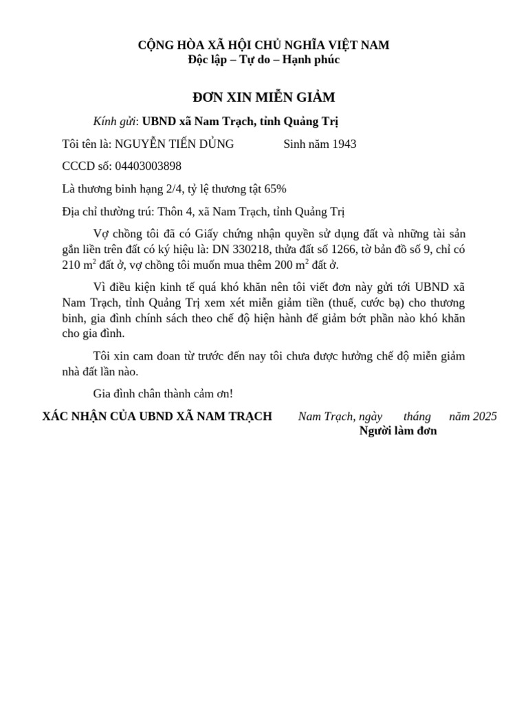 Đơn Xin Miễn Giảm | PDF