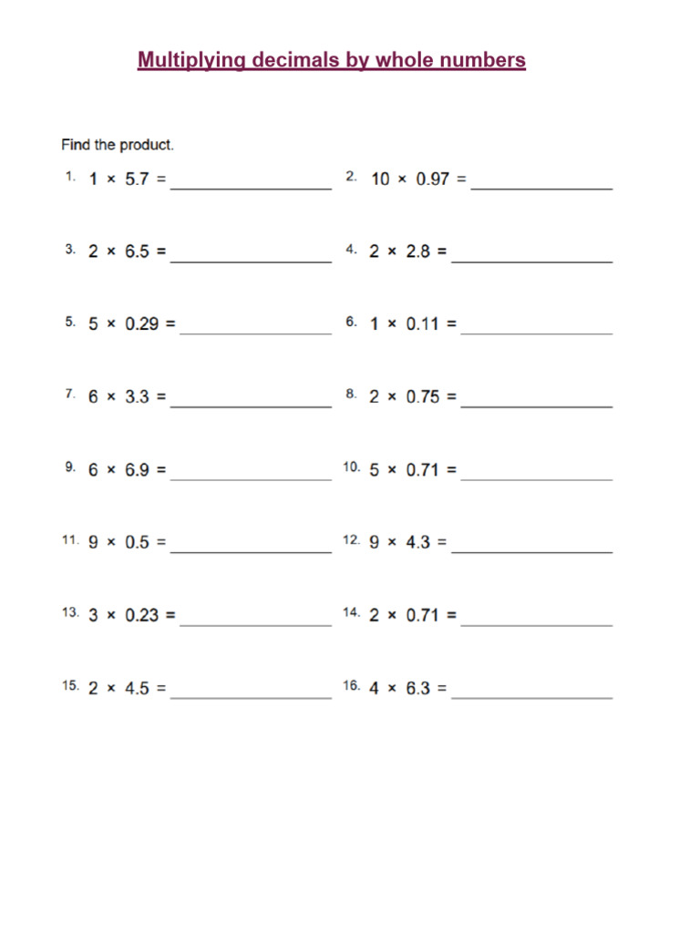 Aditya - Multiplying Decimals by Whole Numbers | PDF