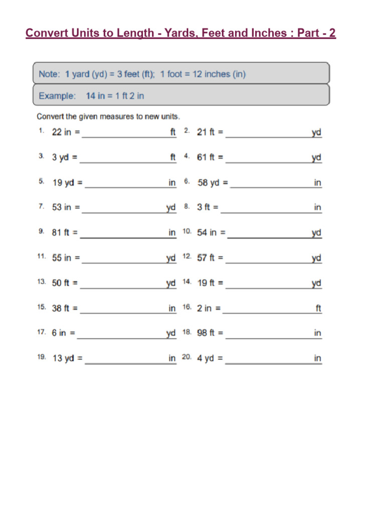Aditya - Convert Units To Length - Yards, Feet and Inches - Part - 2 | PDF