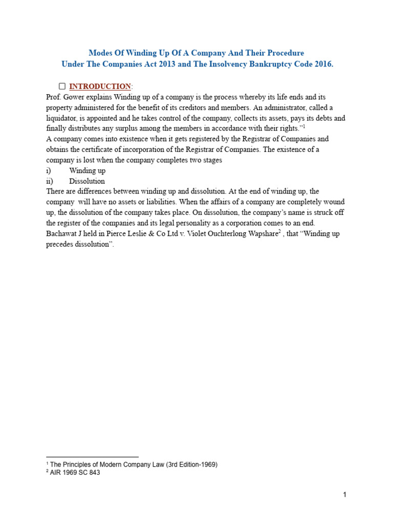 Modes of Winding Up of A Company and Their Procedure | PDF ...