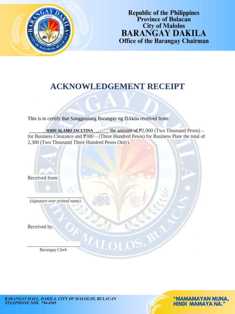 Acknowledgement Receipt For Temporary Only | PDF