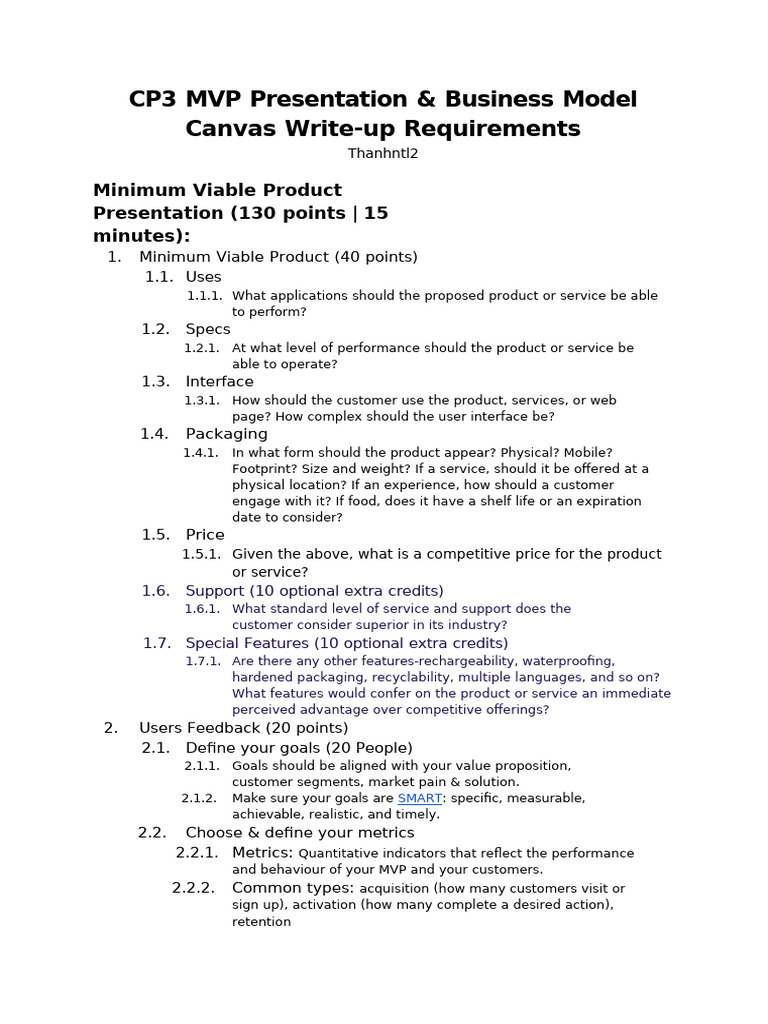 CP3 MVP Presentation Business Model Canvas Write Up Requirements | PDF ...