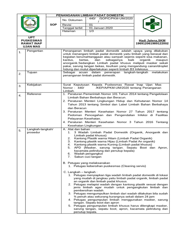 Sop Penanganan Limbah Padat Domestik | PDF