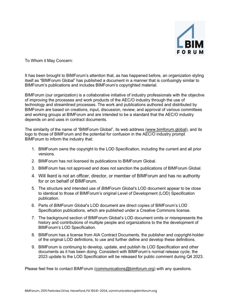 BIMForum LOD Specification Notice 2024 | PDF | Copyright | Chess