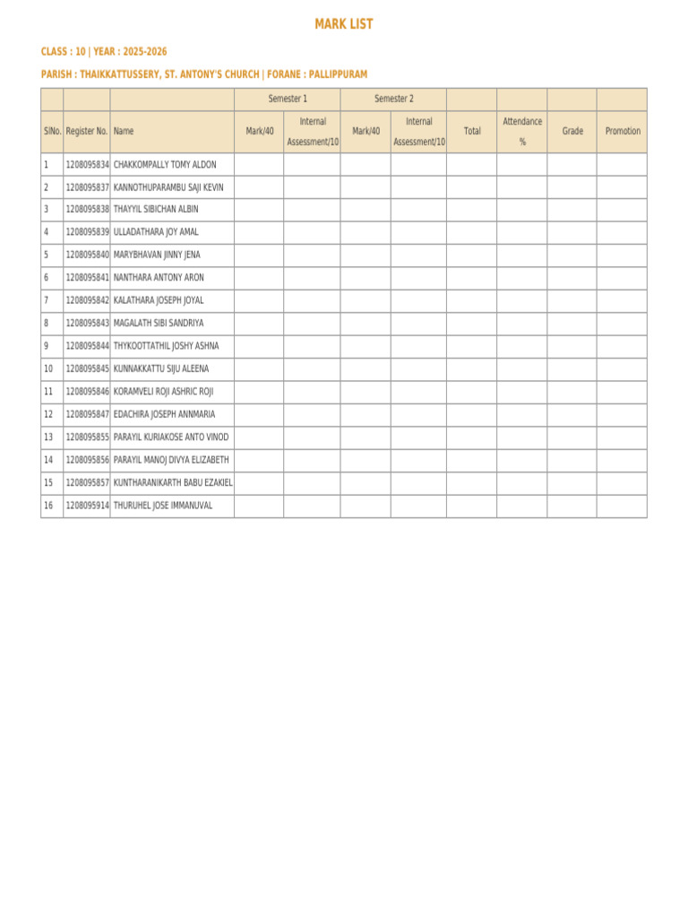 Class 10 Marks List 2025-2026 | PDF