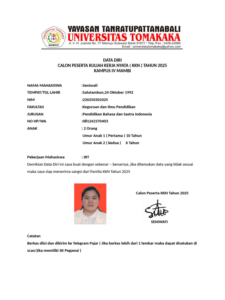 Data Diri Peserta KKN 2025 | PDF
