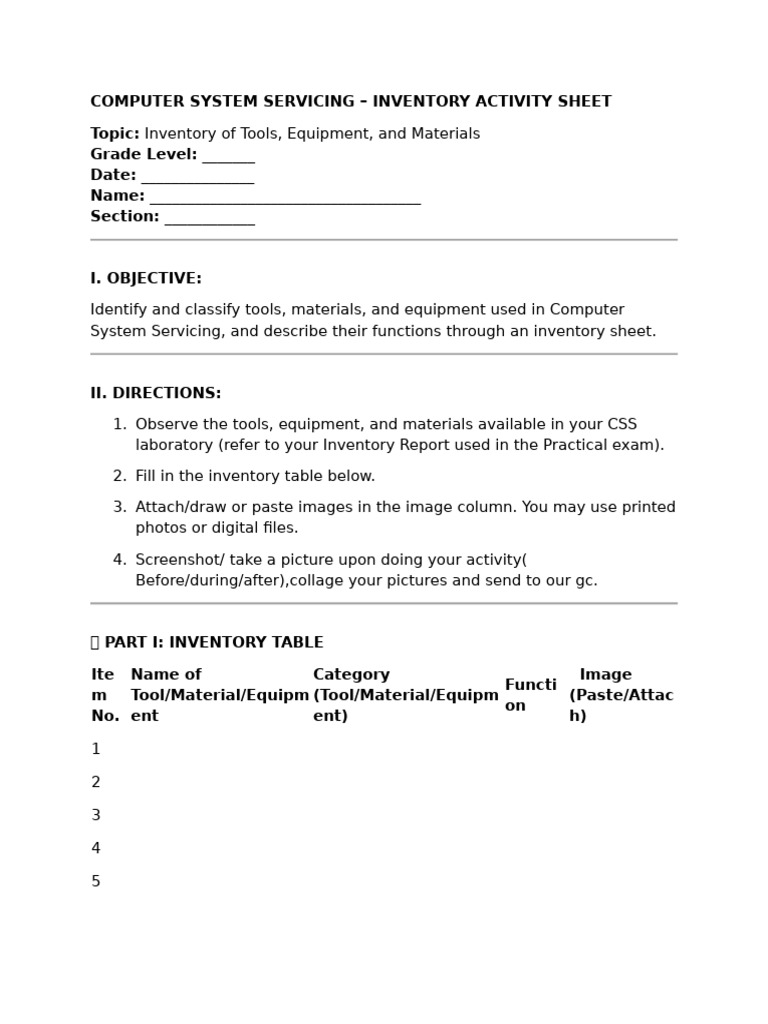 Computer System Servicing Inventory Activity Sheet | PDF