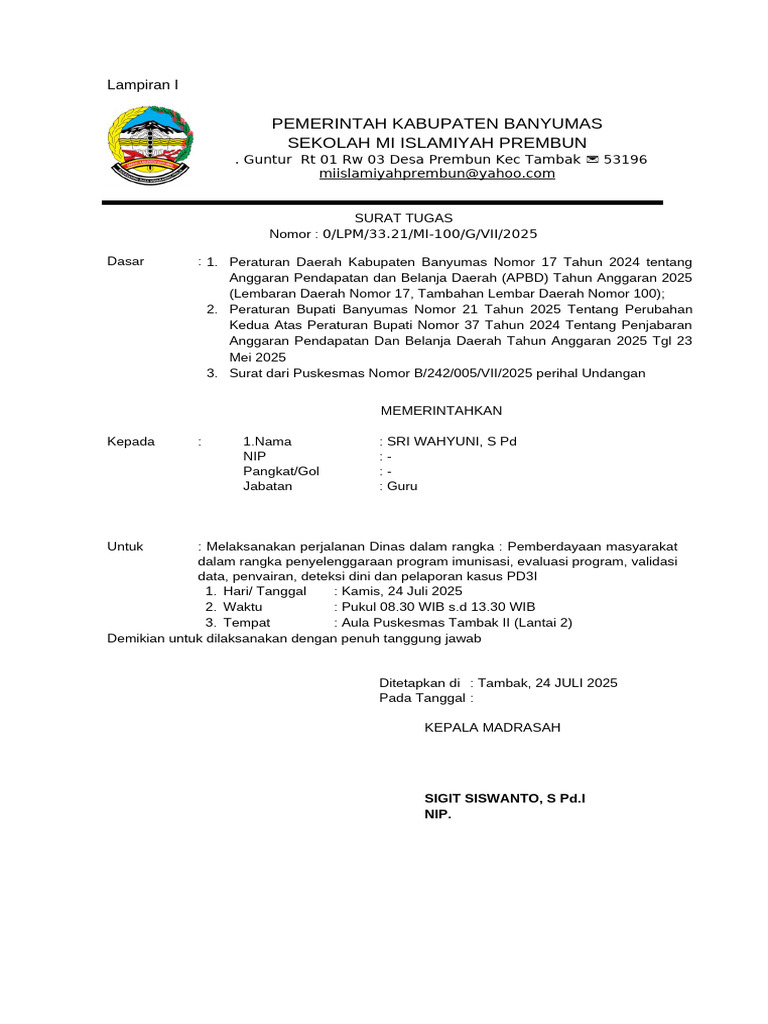 Format Surat Tugas 24 Juli 2025 | PDF