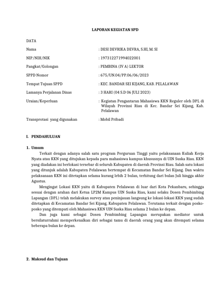 Laporan Kegiatan SPD KKN Ibu Desa | PDF