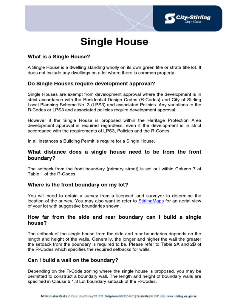 PLN Single House Information Sheet Jun2018 | PDF | Zoning | Surveying