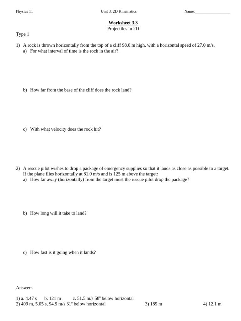 2D Kinematics: Horizontally Launched Projectiles | PDF