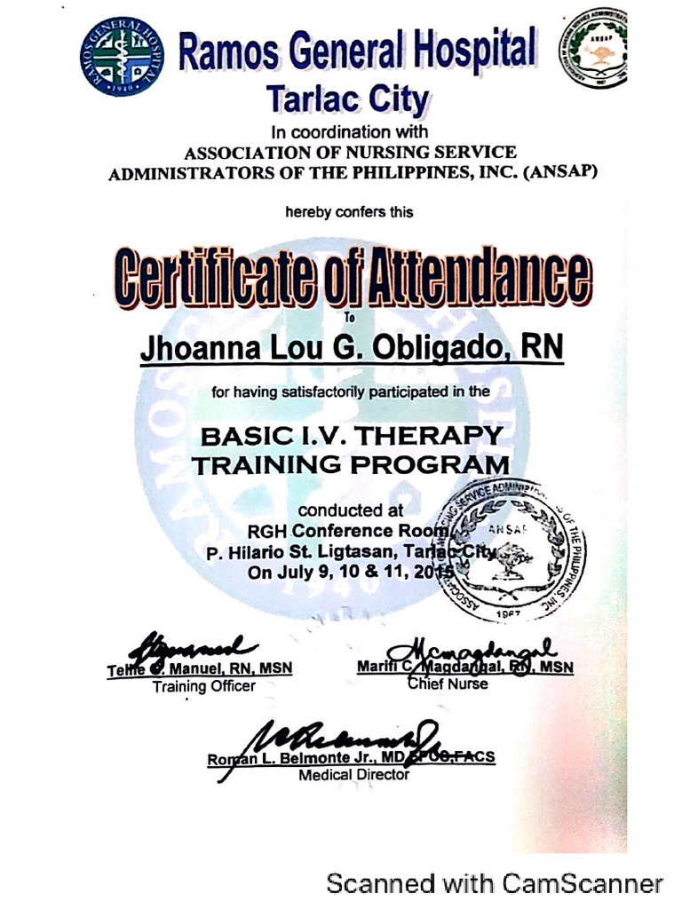 Basic Iv Therapy Training Program - RGH | PDF