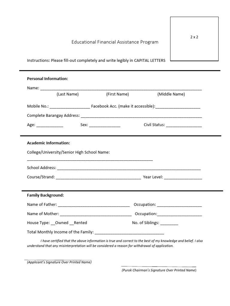 Tacloblo Educational Assistance Form | PDF