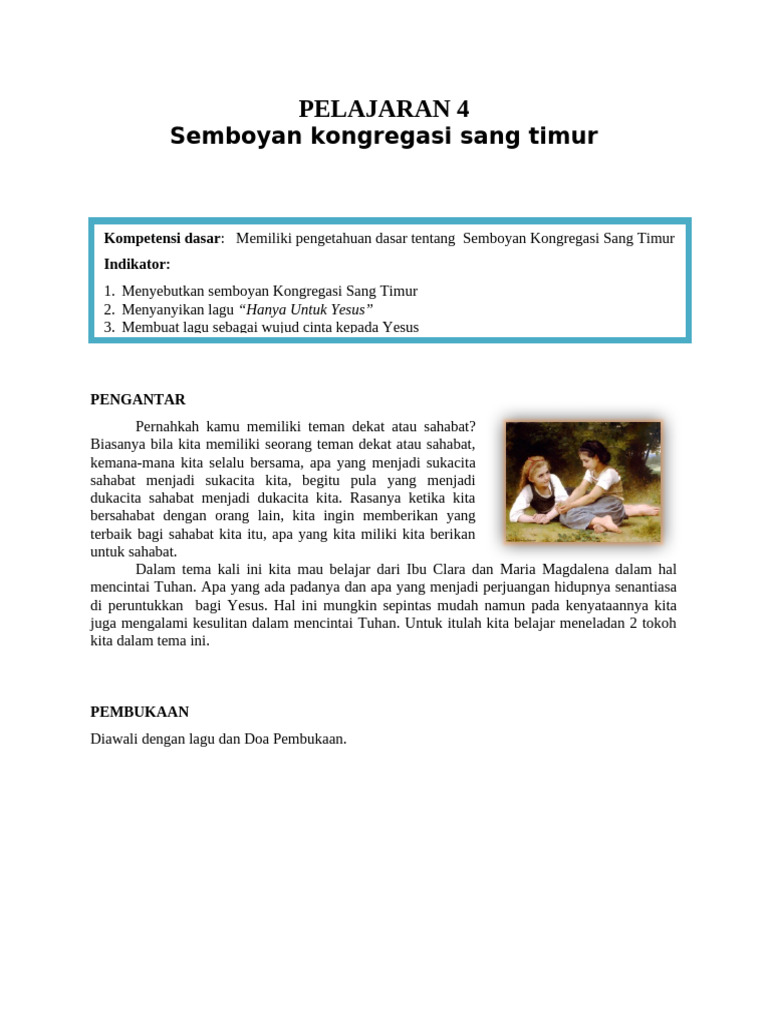 Semboyan Kongregasi Sang Timur: Cinta Yesus | PDF