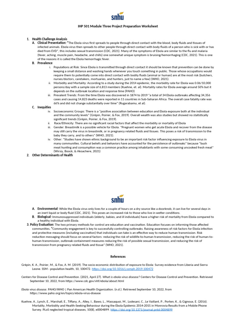 IHP 501 Module 3 Project Preparation Worksheet | PDF | Microbiology | Immunology