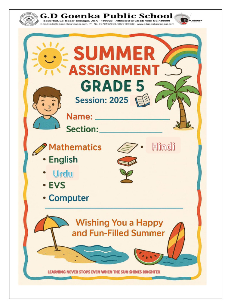 Grade 5 Summer Assignment 2025 | PDF | Verb | Bone
