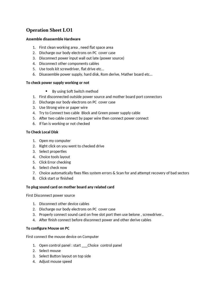 Operation Sheet Lo1 | PDF
