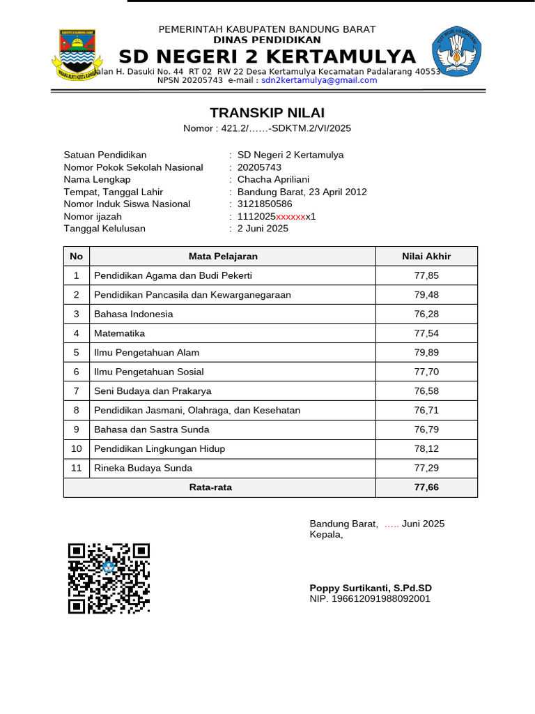 Transkrip Nilai 2025 | PDF