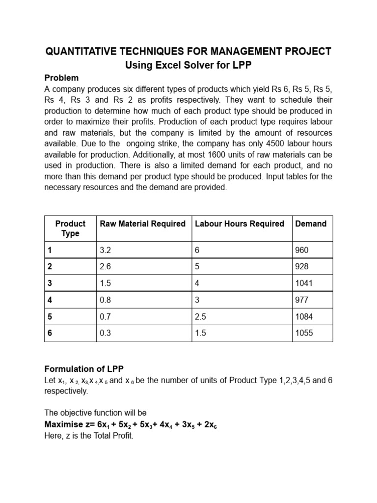 QUANTITATIVE TECHNIQUES FOR MANAGEMENT PROJECT (Excel Solver) | PDF | Economies | Economics