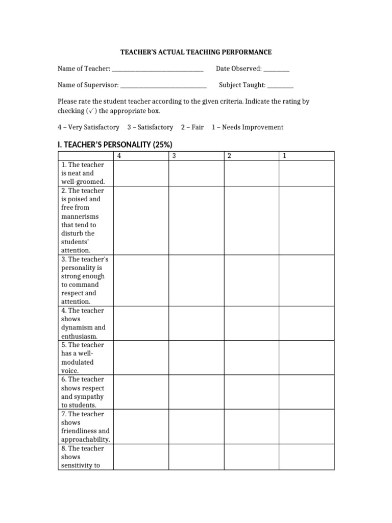 Teacher Performance Evaluation Form | PDF | Teachers | Intelligence
