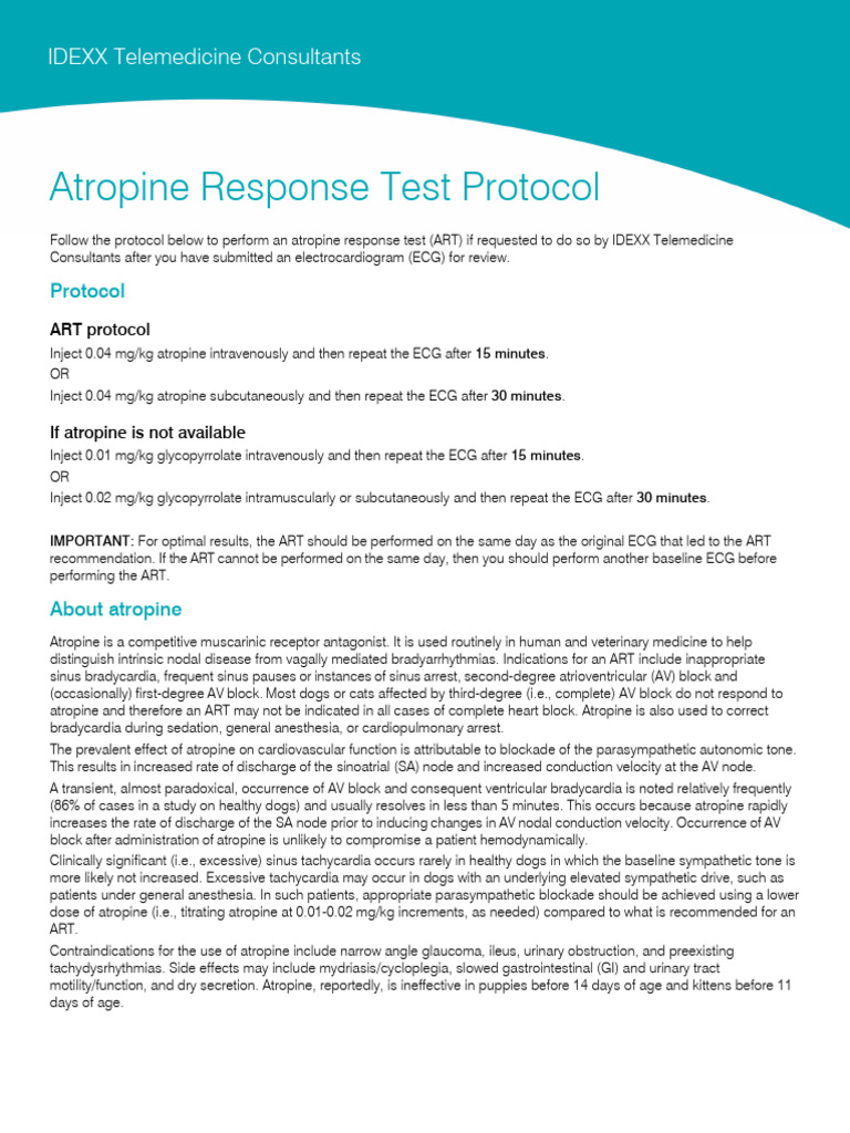 Atropine Response Test Protocol | PDF | Internal Medicine | Diseases ...