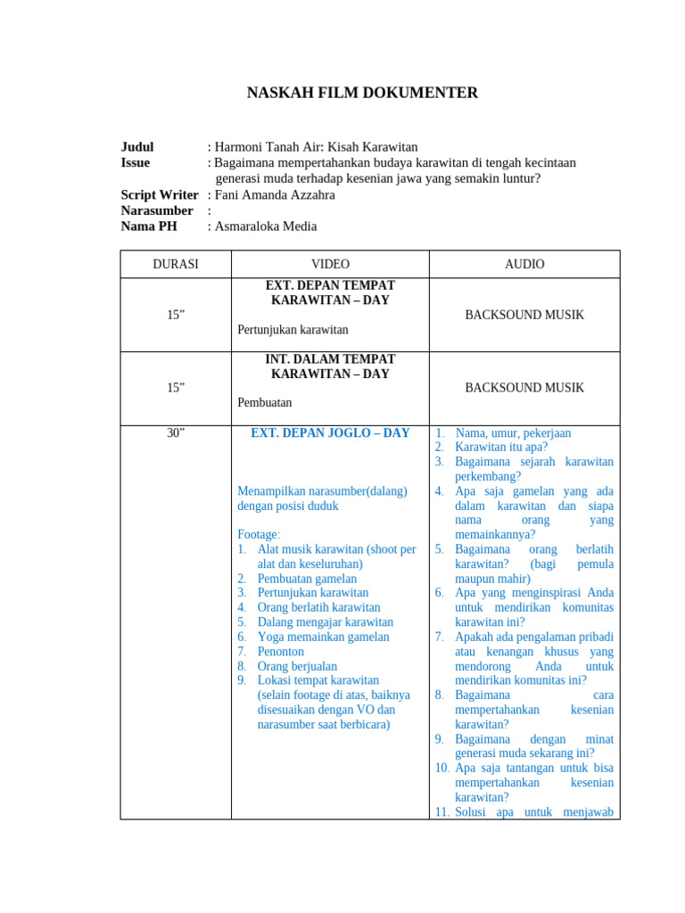 NASKAH FILM DOKUMENTER-KARAWITAN-edit | PDF
