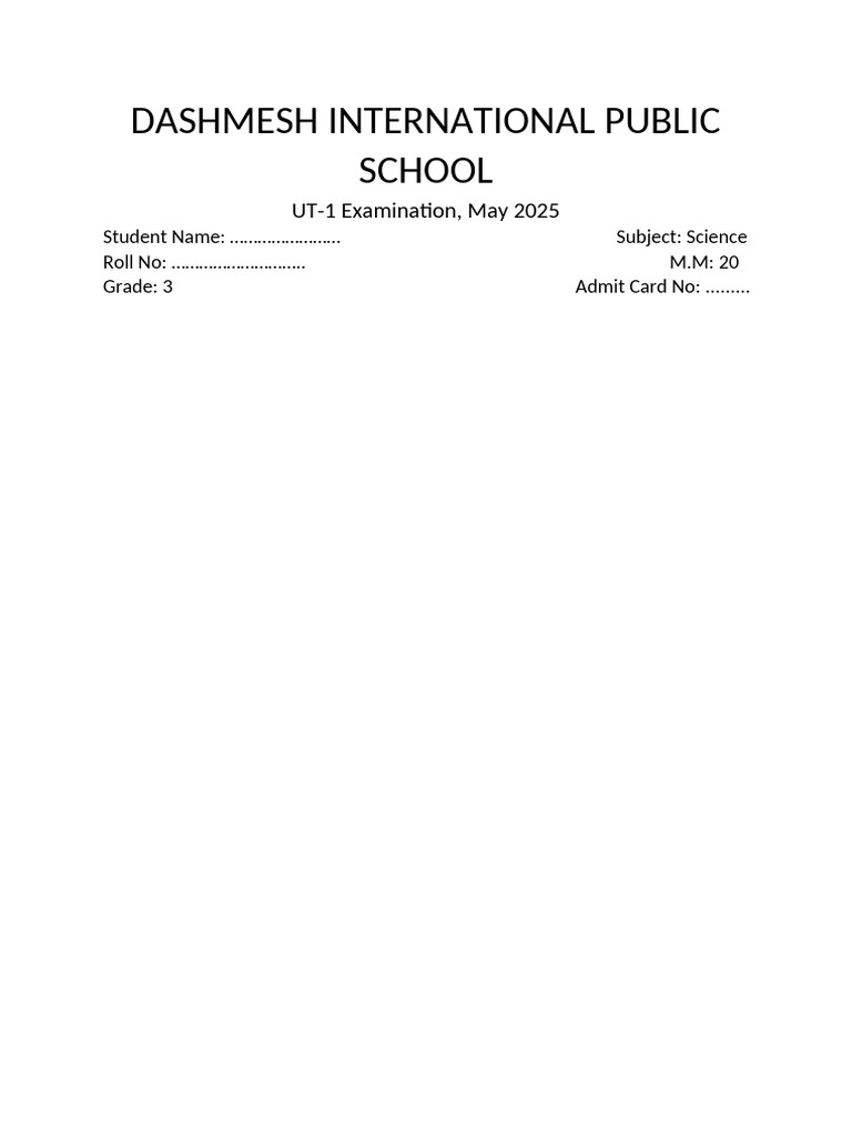Grade 3 Science Ut 1 Exam 2025 Pdf