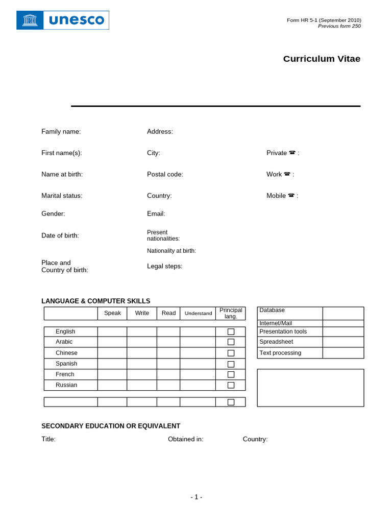 UNESCO Employment History Form | PDF | Justice | Crime & Violence