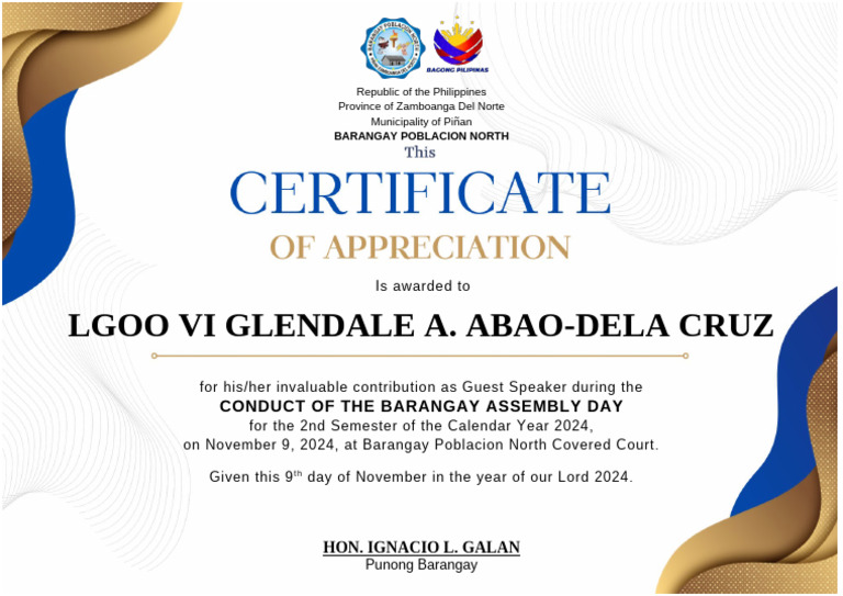 Annex F - Certificate of Appreciation To Be Issued by PB - October 2024 ...