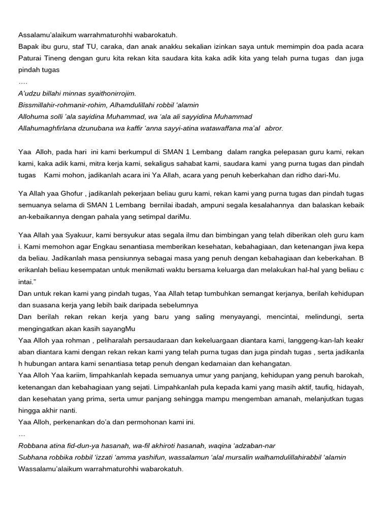 Doa Perpisahan Guru Purna Tugas | PDF