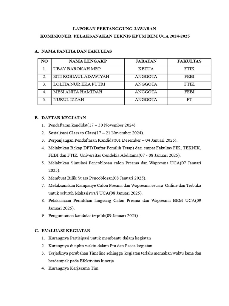 Format LPJ Pelaksanan Teknis KPUM 2024 - 2025 | PDF