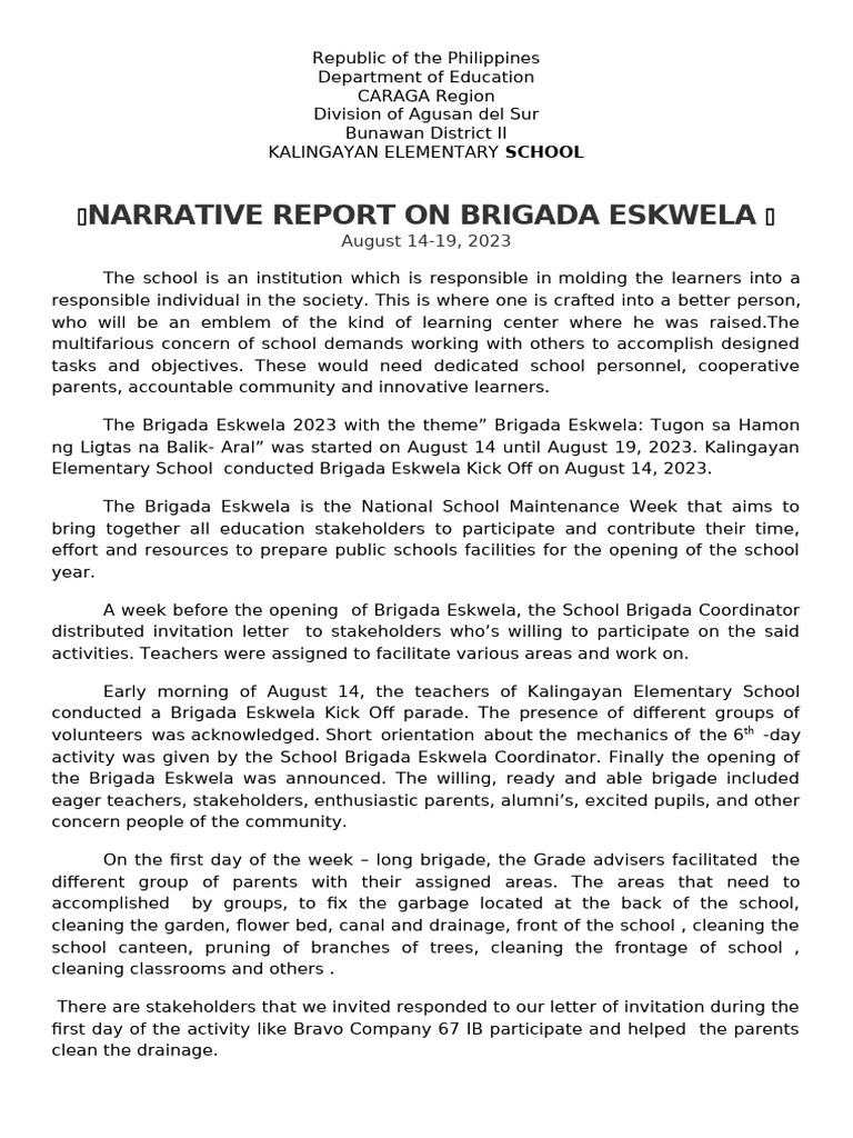 Narrative, Solicitation, Invitation Report On Brigada 2025 | PDF ...