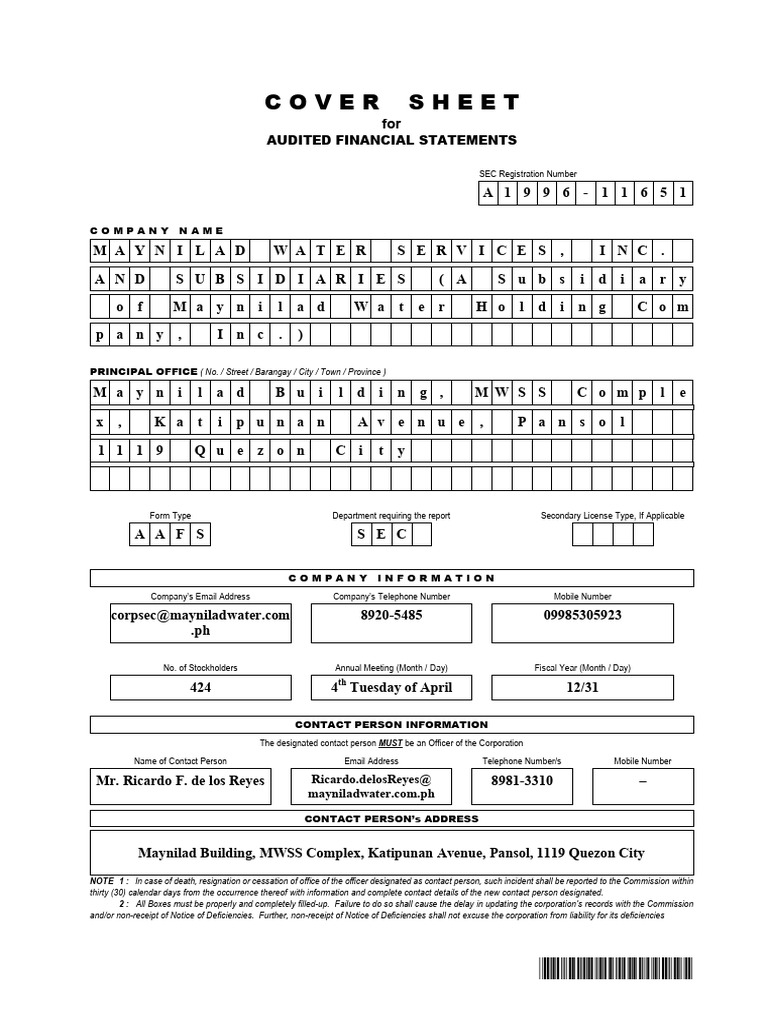 Maynilad AFS 2024 | PDF | Audit | Going Concern