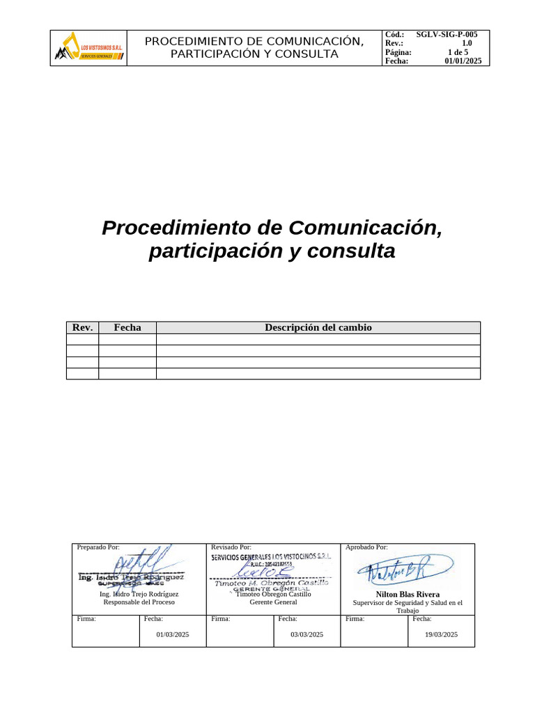 SGLV-SIG-P-005 Comunicación, Participación y Consulta | PDF | Seguridad ...