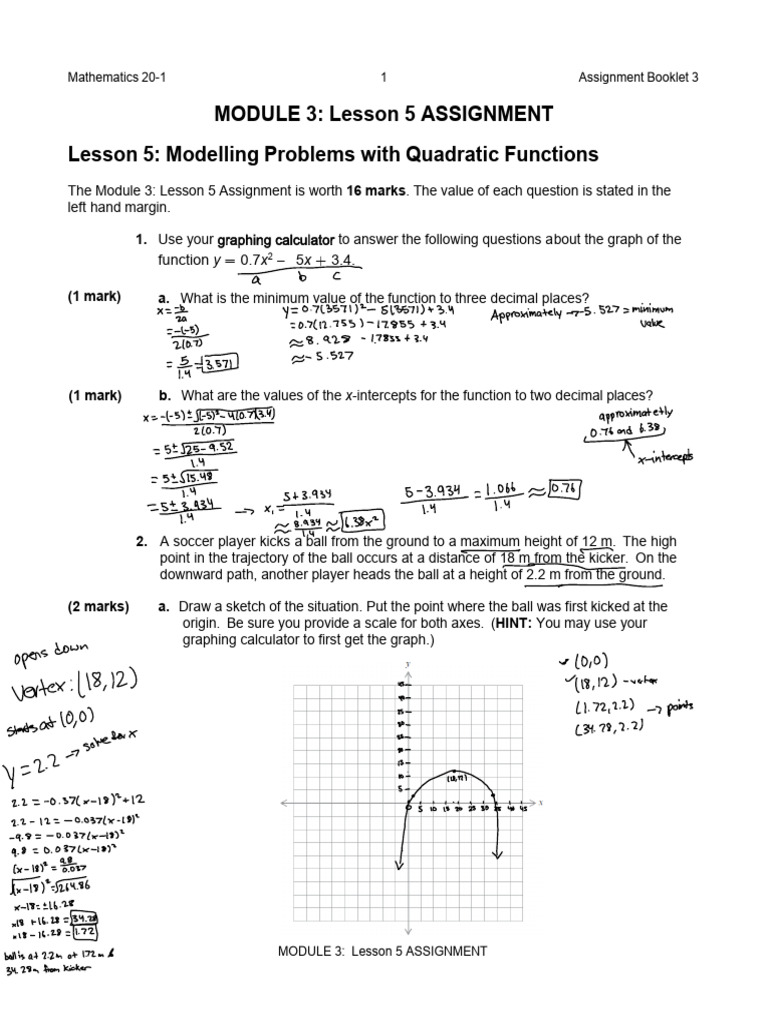 Math 20-1 Assignment Booklet 3 (2025) 2 | PDF | Quadratic Equation ...